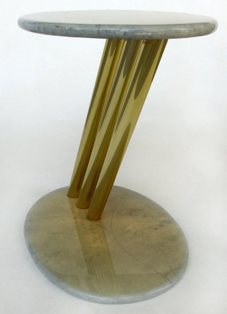 Goatskin and Brass Asymmetrical Side Table at 1stDibs