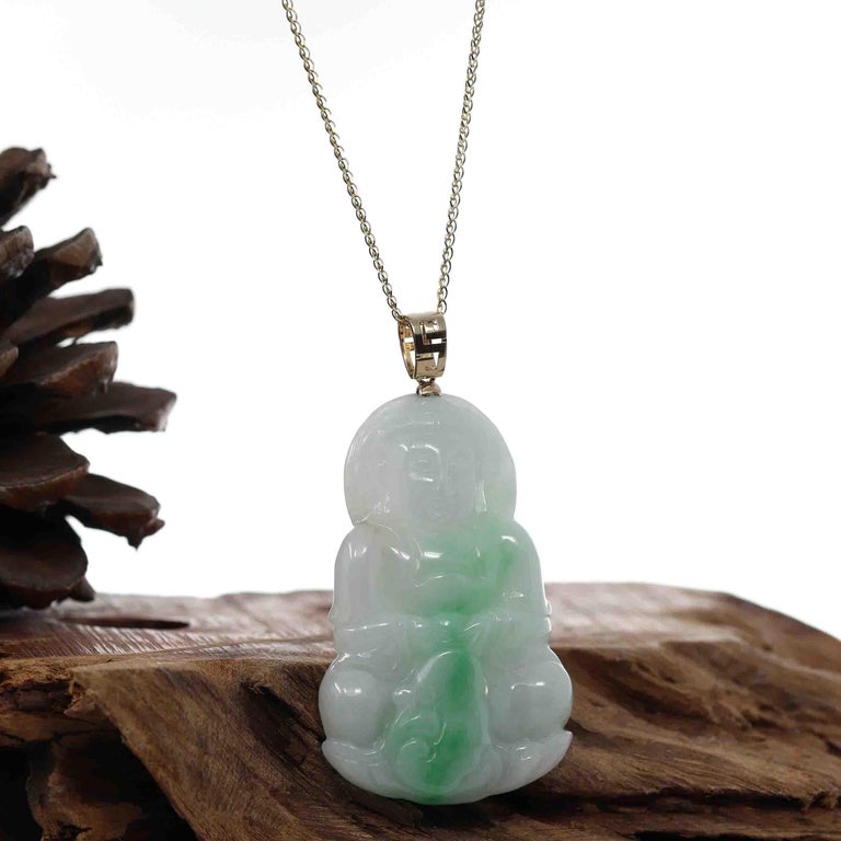 "Goddess of Compassion" 14k Yellow Gold Burmese Jadeite Jade Guanyin ...