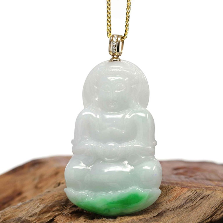"Goddess of Compassion" Jadeite Jade Necklace with 14k Yellow Gold ...