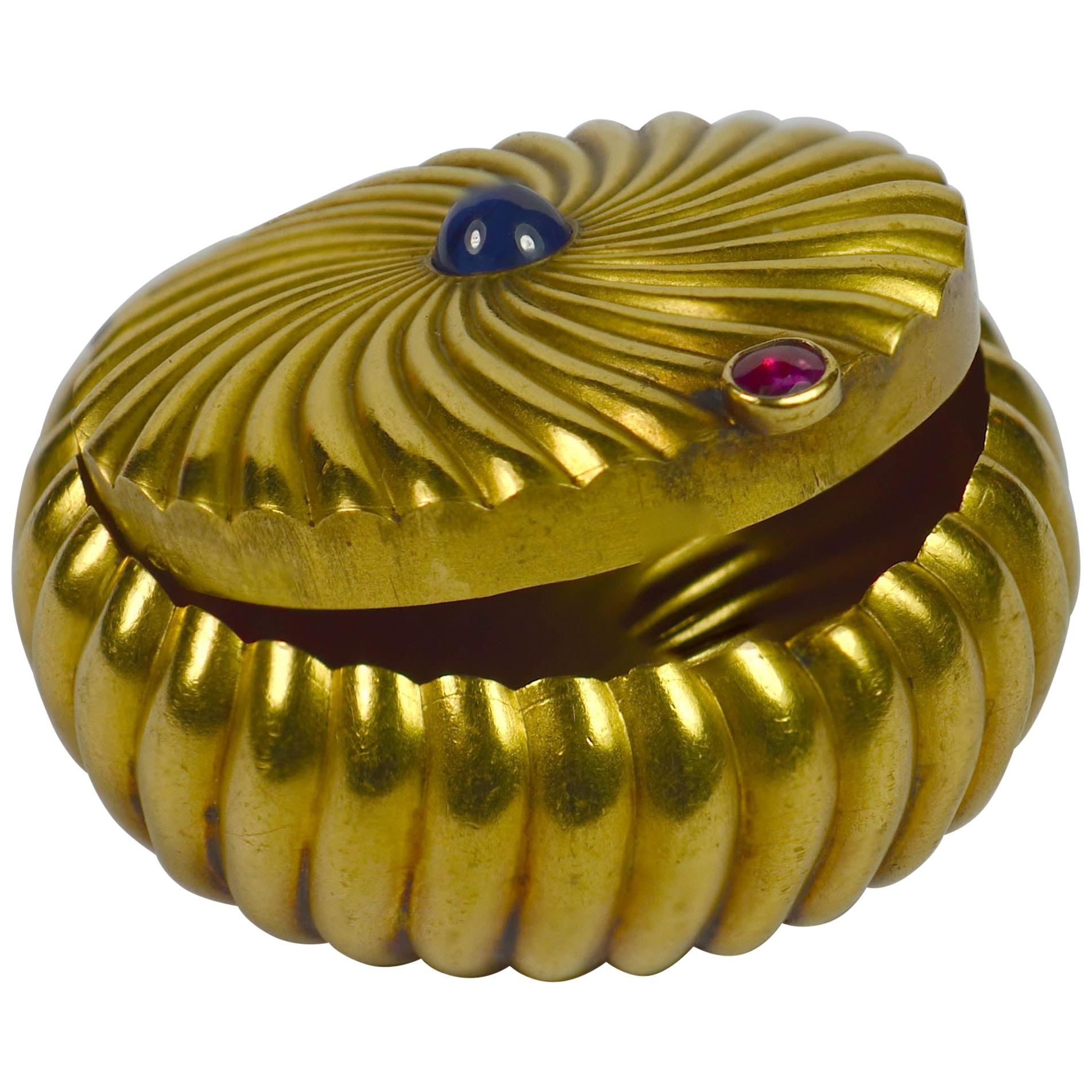 Godronne Gold Sapphire Ruby Pill Box at 1stDibs