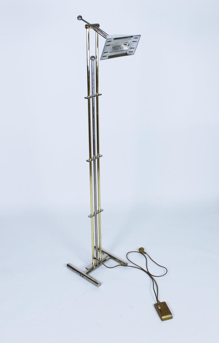 Goetz Chrome and Brass Adjustable Halogen Floor Lamp with Dimmer ...