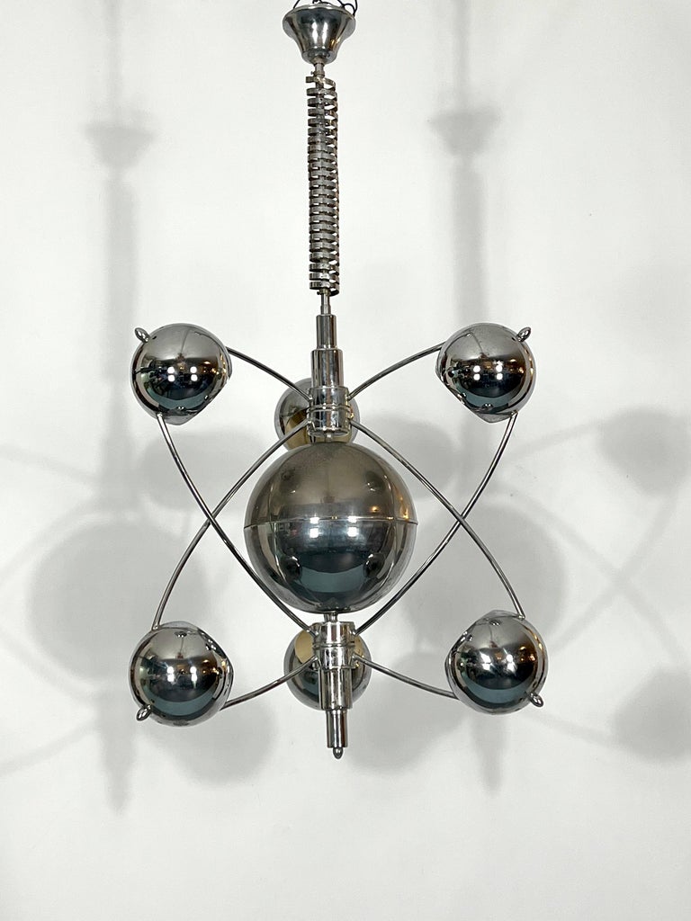 Goffredo Reggiani, Satellite Chrome Chandelier from 60s For Sale at 1stDibs