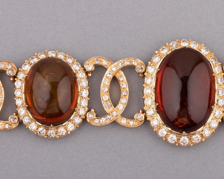 Gold 8 Carats Diamonds and Amber Vintage Bracelet For Sale at 1stDibs