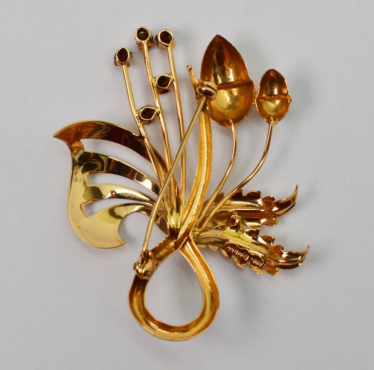 Gold Acorn Ruby Pin Brooch For Sale at 1stDibs
