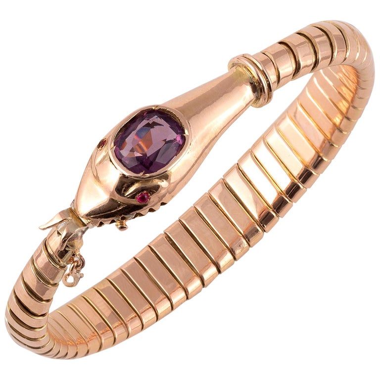 Gold Amethyst Ruby Snake Bracelet at 1stDibs