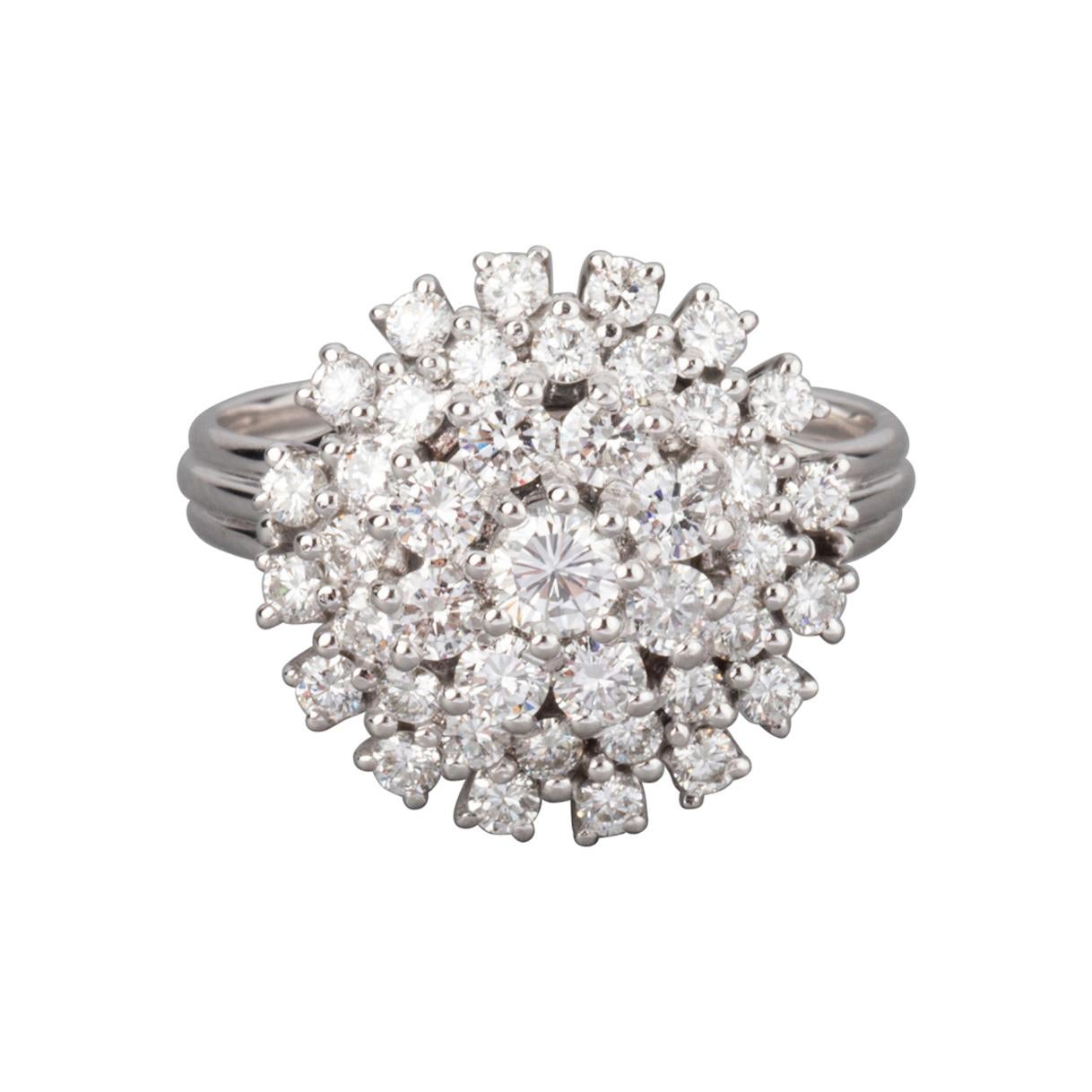 Vintage 1.60 Carat Emerald and Diamonds Cocktail Cluster Ring 18k Gold ...