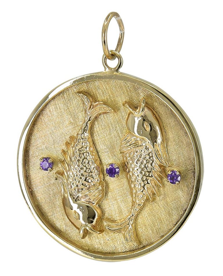 Gold and Amethyst Pisces Charm/Pendant at 1stDibs | pisces gold charm
