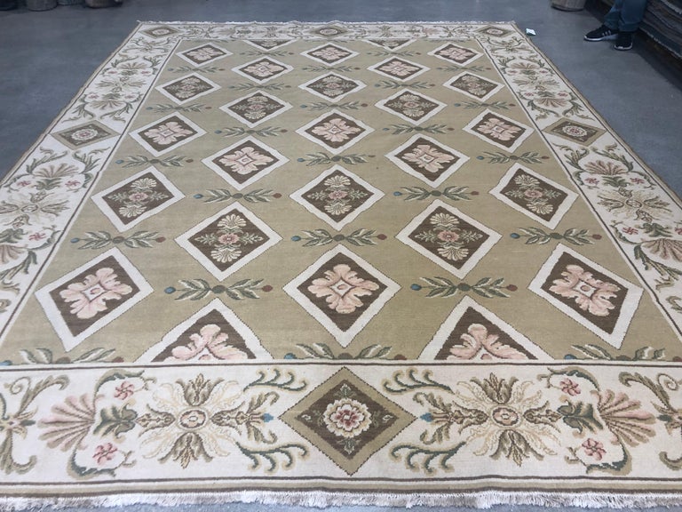 Gold and Beige Flowers and Diamonds Rug For Sale at 1stDibs