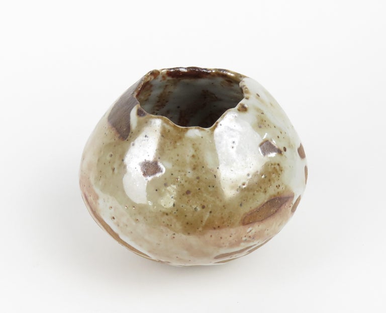 Gold and Brown Wood Fired Hand Built Bowl with Swirling Shino Glaze For ...