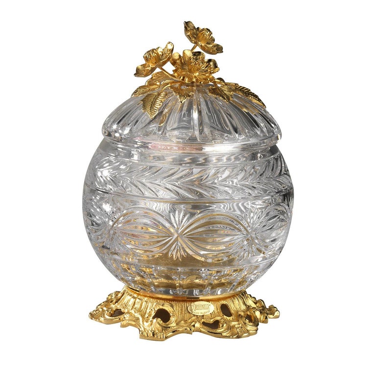 Gold and Crystral Oval Box with Lid For Sale at 1stDibs