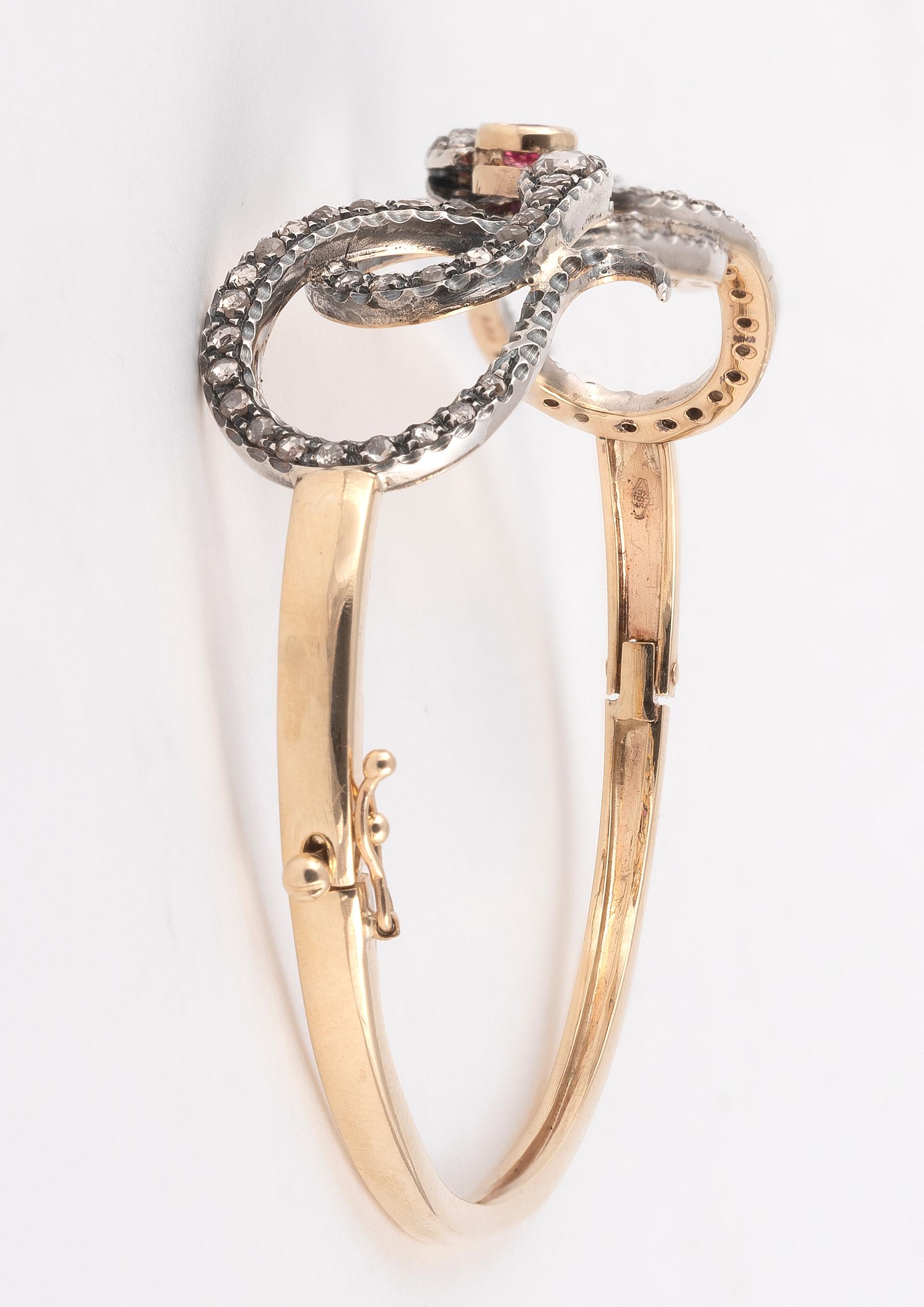 Gold and Diamond Bangle Snake Bracelet at 1stDibs