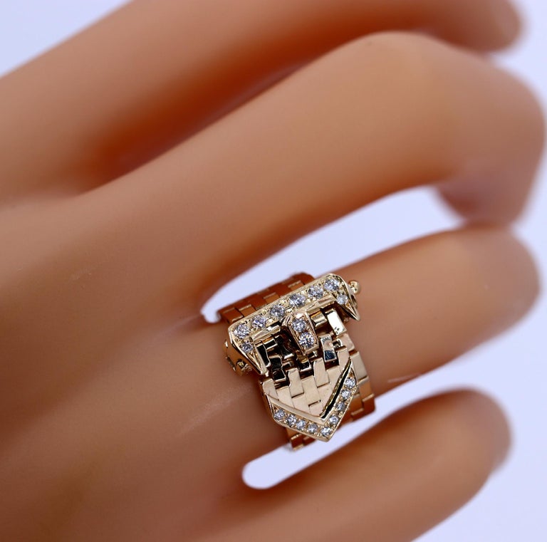 Gold and Diamond Buckle Ring For Sale at 1stDibs