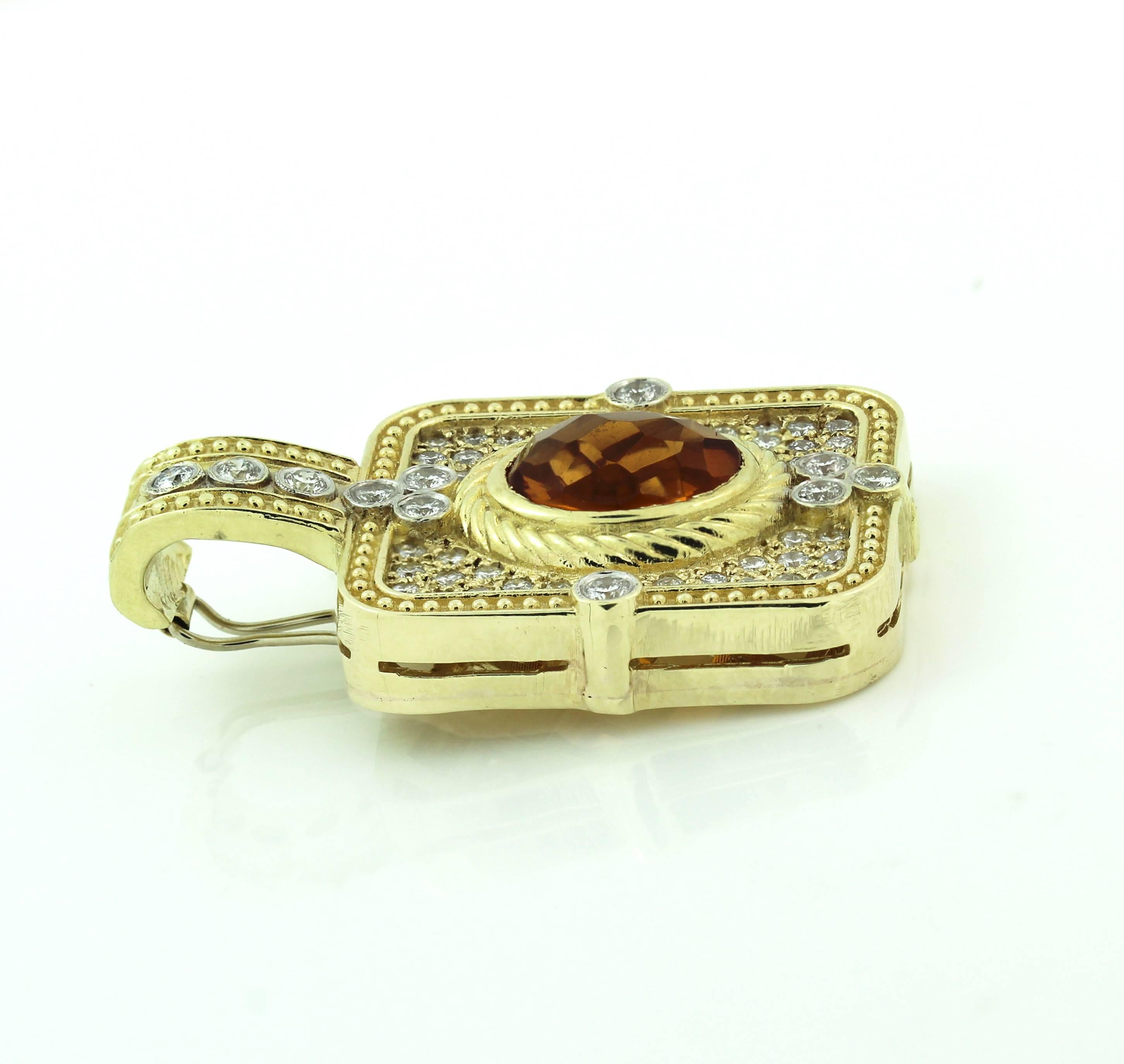 Gold and Diamond Enhancer Pendant with Citrine Center and Gold Link ...
