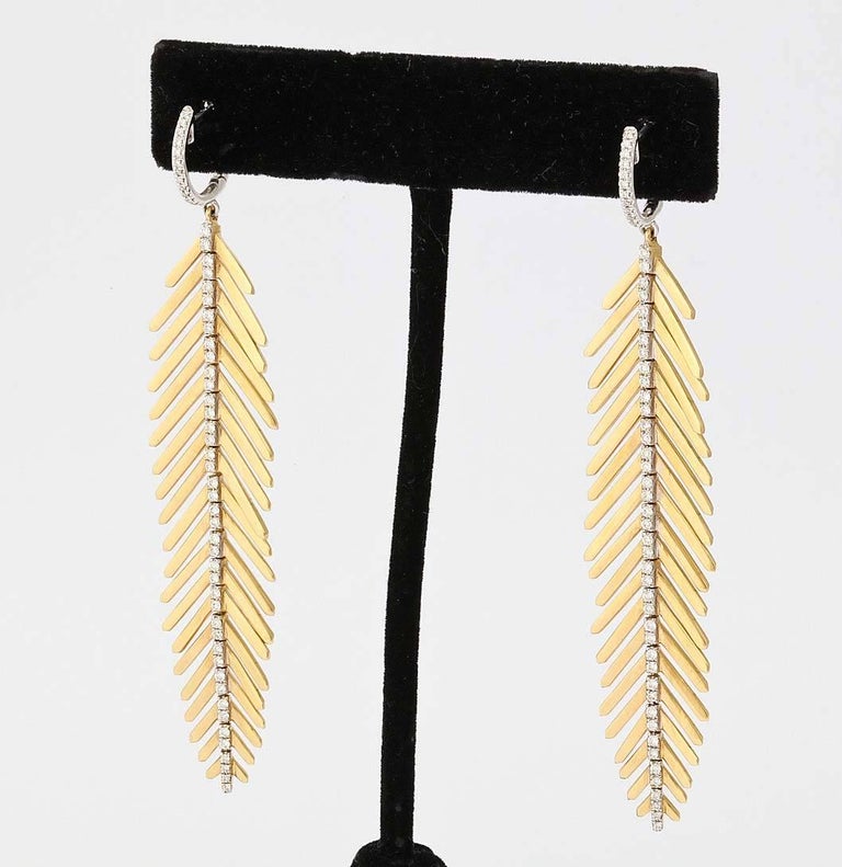 Gold and Diamond Feather Earrings For Sale at 1stDibs