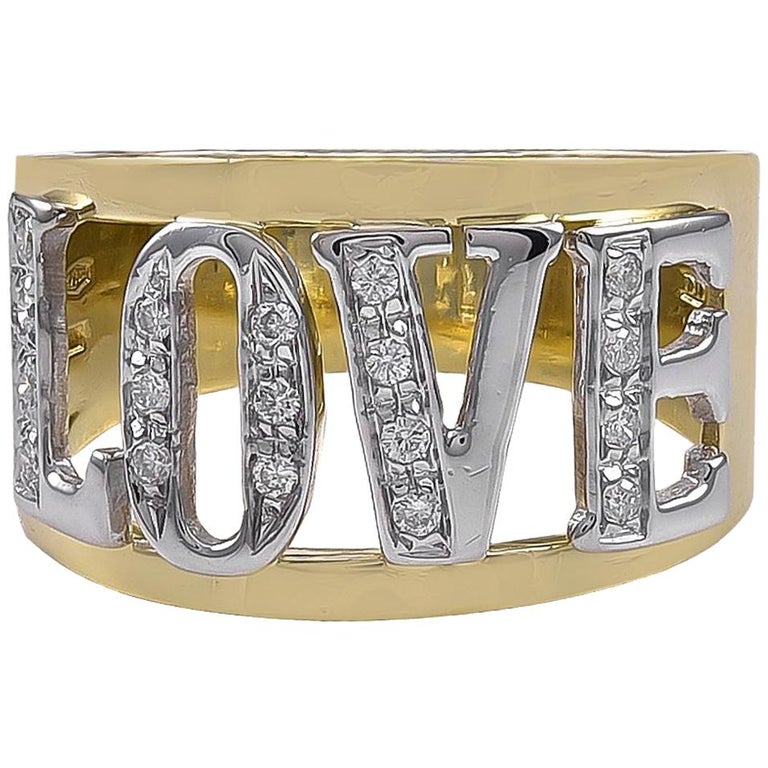 Gold and Diamond 'LOVE' Ring For Sale at 1stDibs