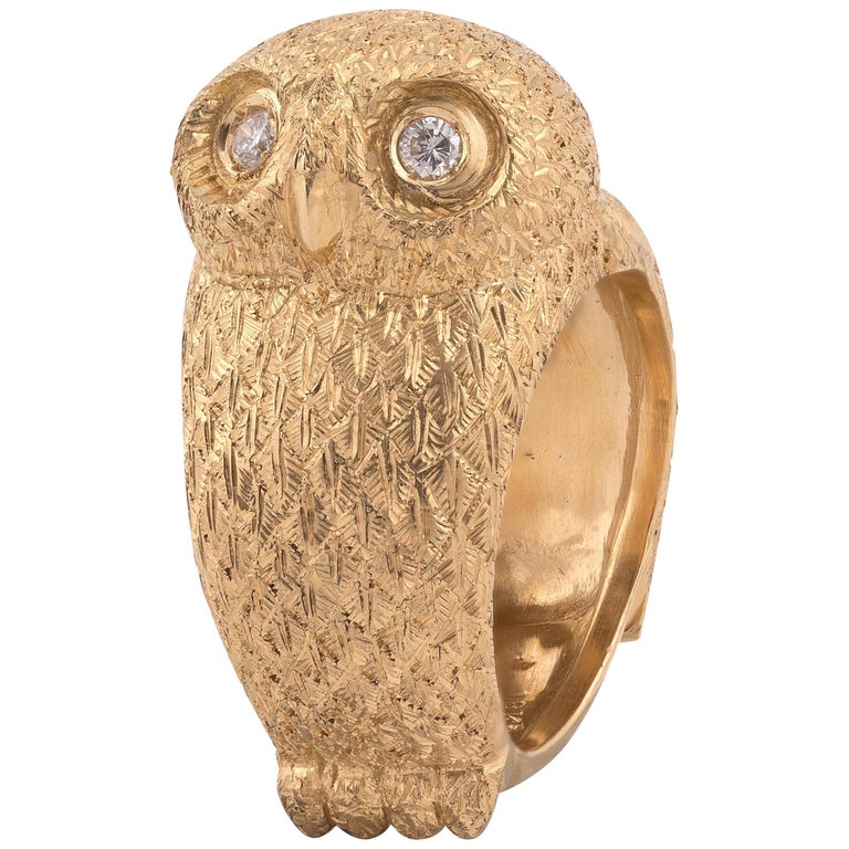 Gold and Diamond Owl Ring at 1stDibs