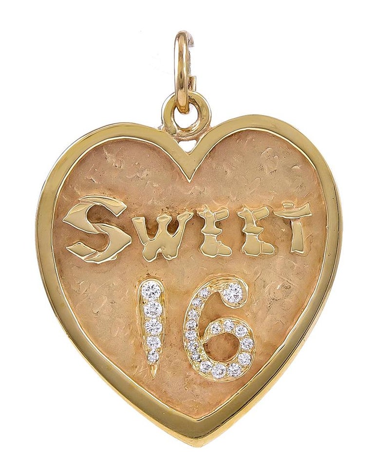 Gold and Diamond Sweet 16 Charm For Sale at 1stDibs | sweet 16 charms ...