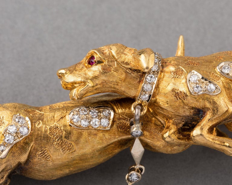 Gold and Diamonds European Vintage Dogs Brooch at 1stDibs