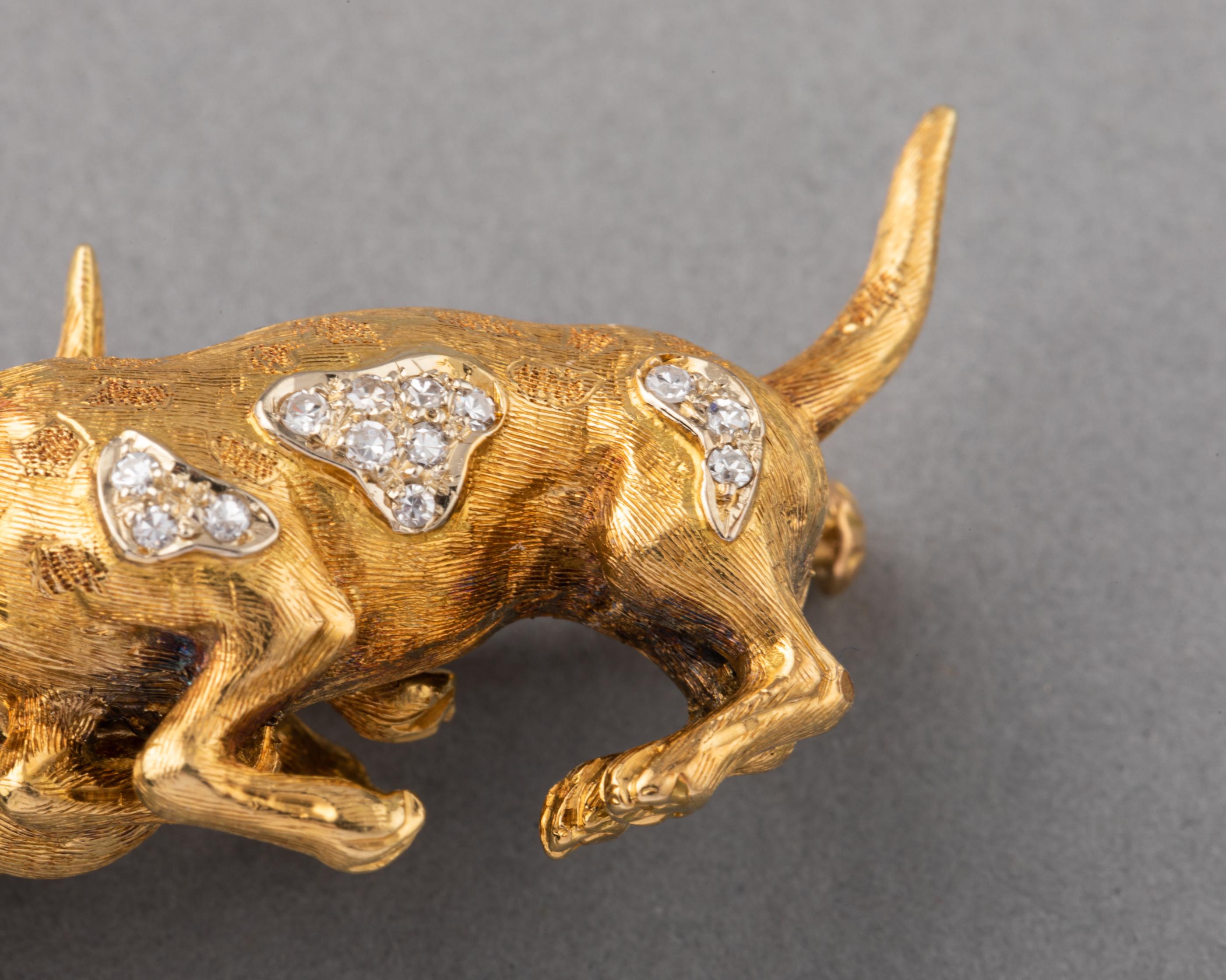 Gold and Diamonds European Vintage Dogs Brooch at 1stDibs