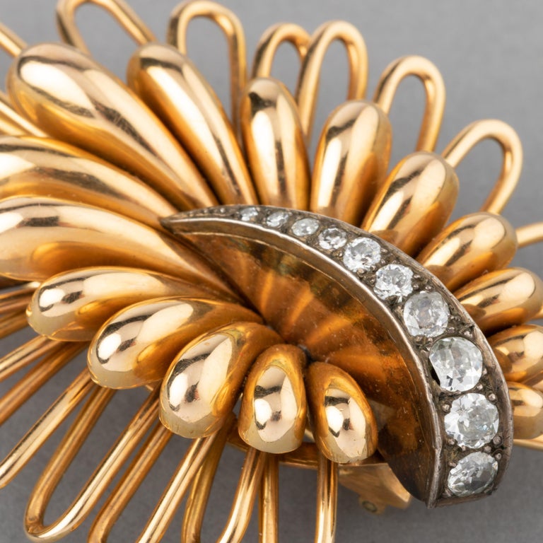 Gold and Diamonds French Retro Brooch For Sale at 1stDibs