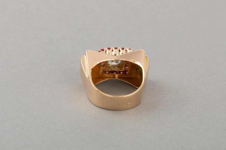 Gold and Diamonds French Retro Ring For Sale at 1stDibs