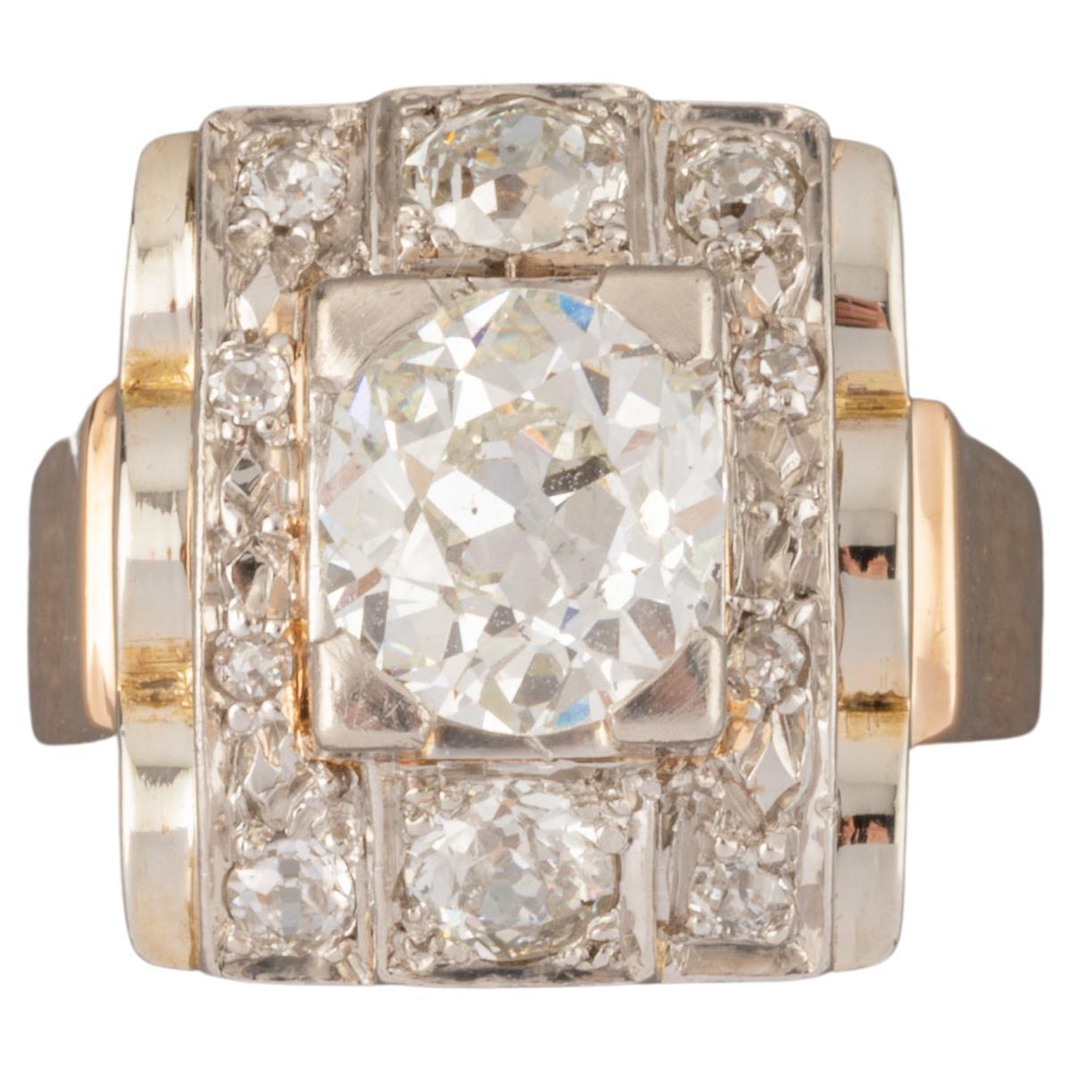 Gold and Diamonds French Retro Ring For Sale at 1stDibs
