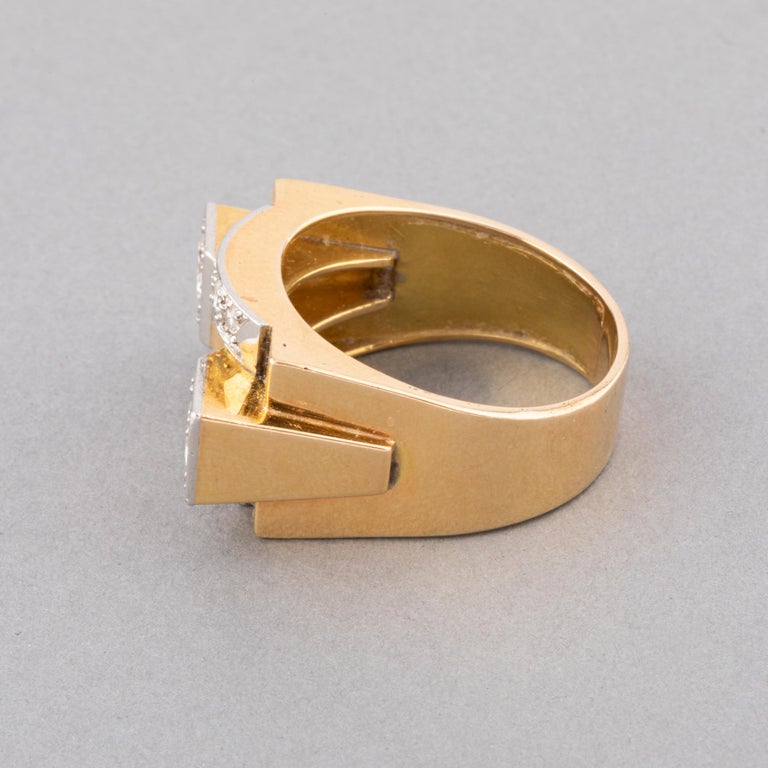 Gold and Diamonds French Tank Ring For Sale at 1stDibs