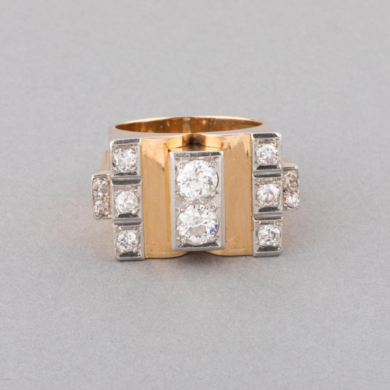 Gold and Diamonds French Tank Ring For Sale at 1stDibs