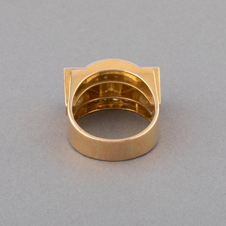 Gold and Diamonds French Tank Ring For Sale at 1stDibs