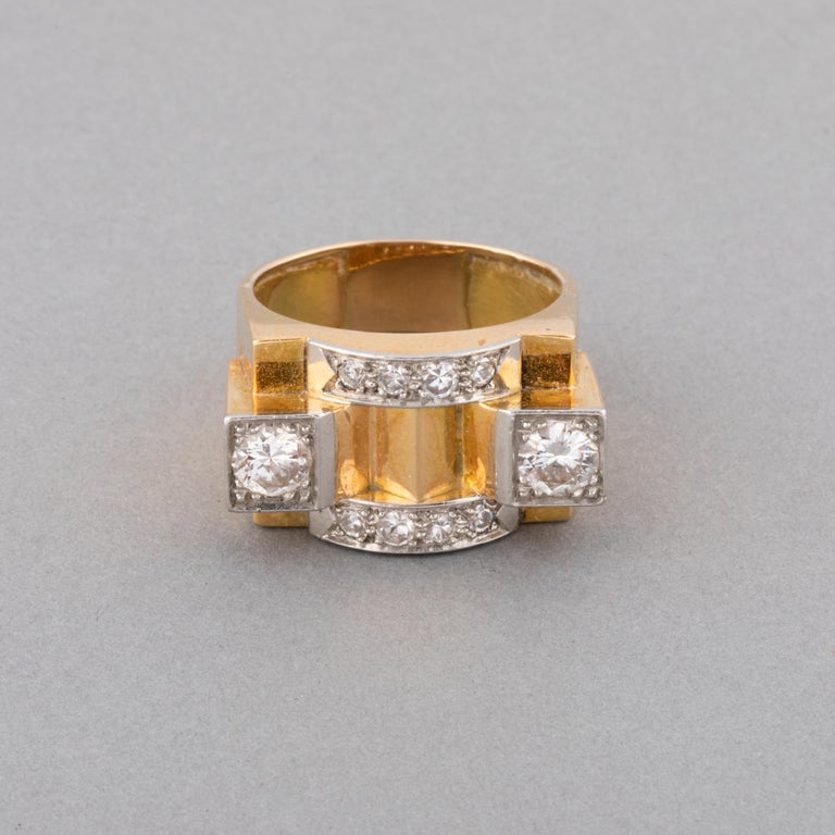 Gold and Diamonds French Tank Ring For Sale at 1stDibs