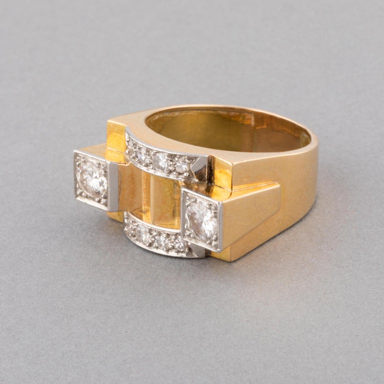 Gold and Diamonds French Tank Ring For Sale at 1stDibs