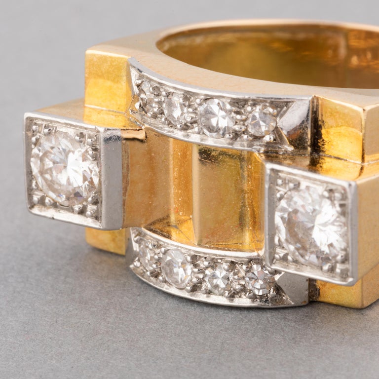 Gold and Diamonds French Tank Ring For Sale at 1stDibs