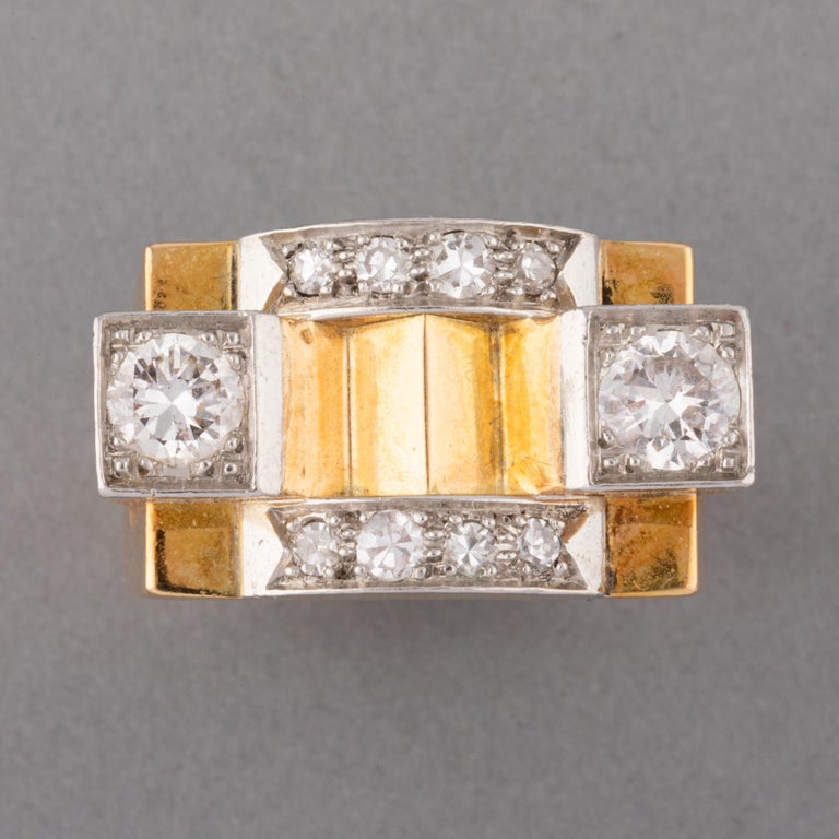 Gold and Diamonds French Tank Ring For Sale at 1stDibs