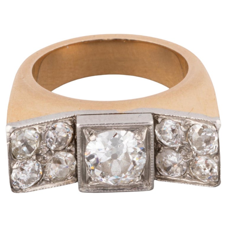 Gold and Diamonds French Tank Ring For Sale at 1stDibs