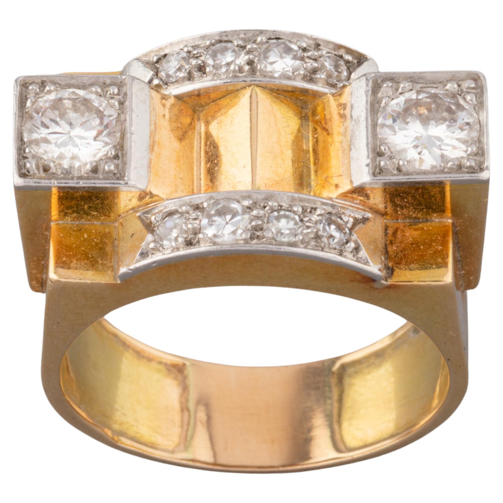 Gold and Diamonds French Tank Ring For Sale at 1stDibs