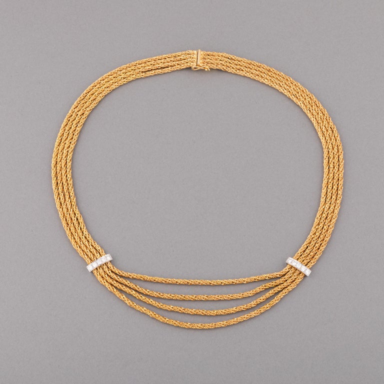 Gold and Diamonds French Vintage Necklace For Sale at 1stDibs