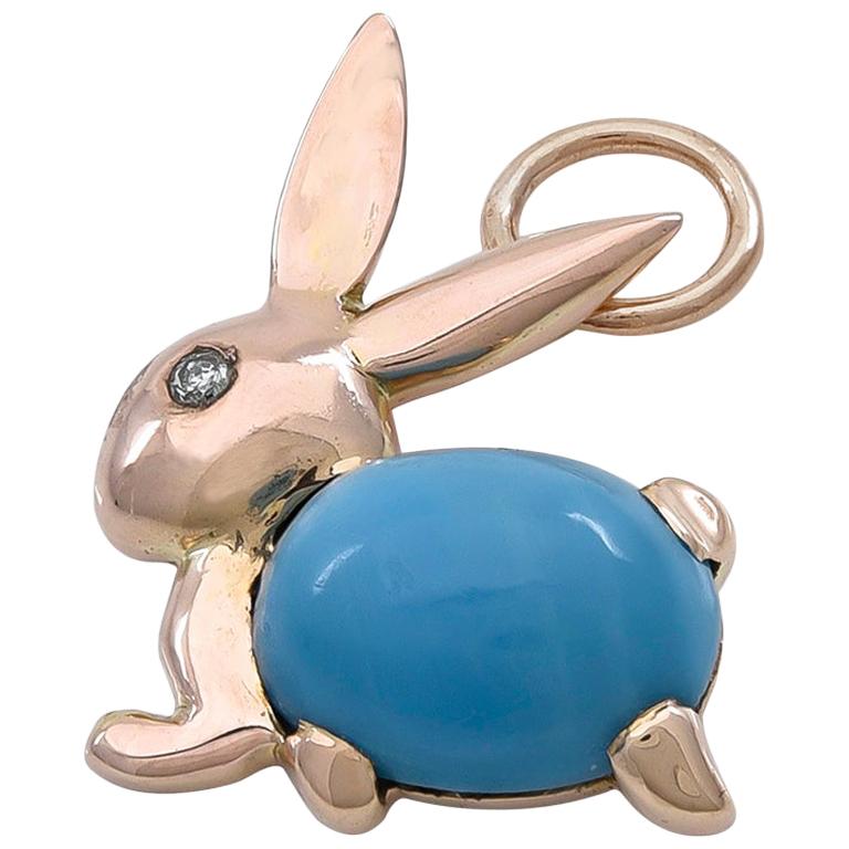 Gold and Enamel Bunny Charm For Sale at 1stDibs