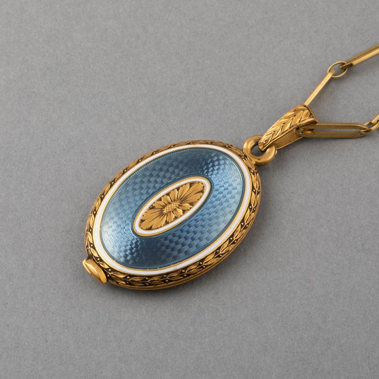 Gold and Enamel French Antique Locket Necklace at 1stDibs | enamel locket necklace, french locket