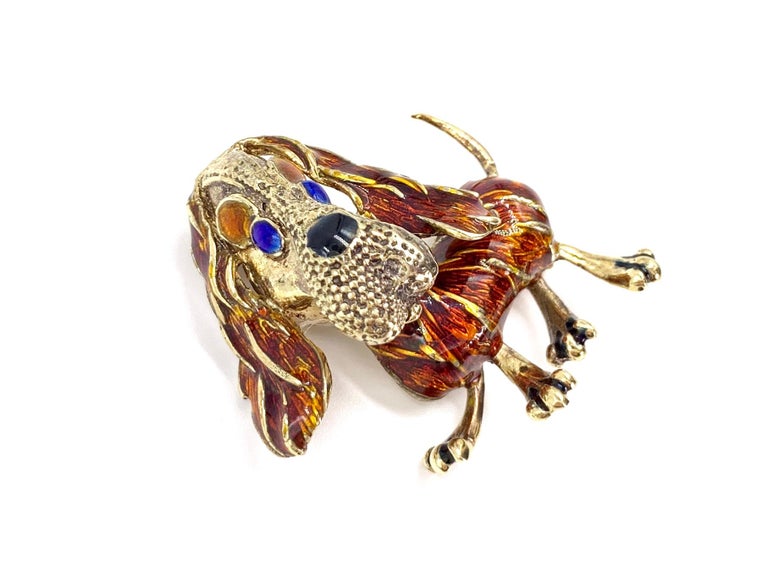 Gold and Enamel Spaniel Dog Brooch at 1stDibs