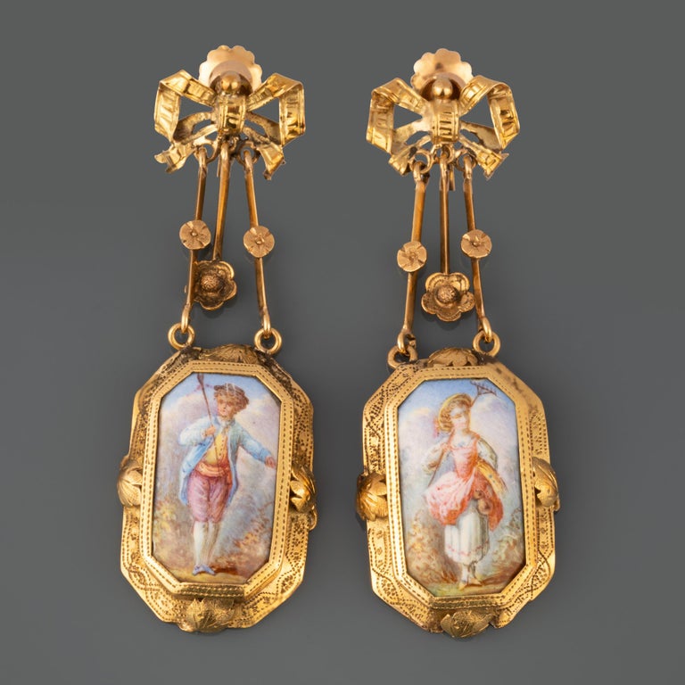 Gold and Enamel Victorian Earrings For Sale at 1stDibs
