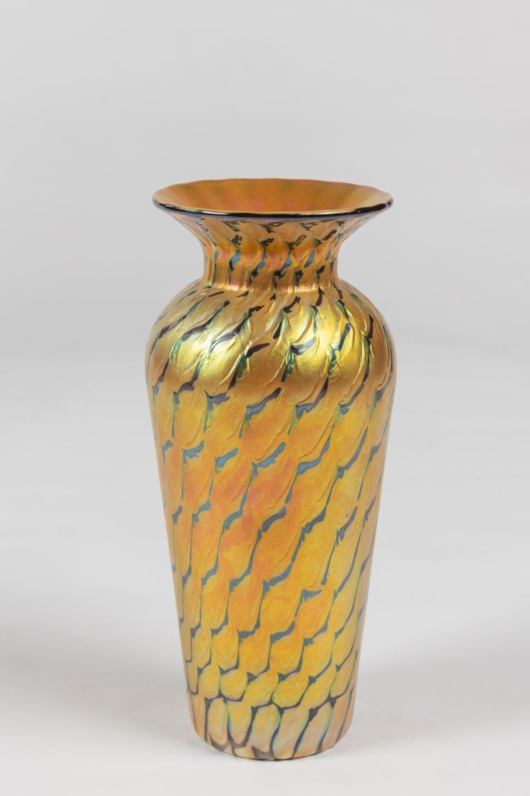 Gold and Green Iridescent Art Glass Vase, Lundberg Studios of ...