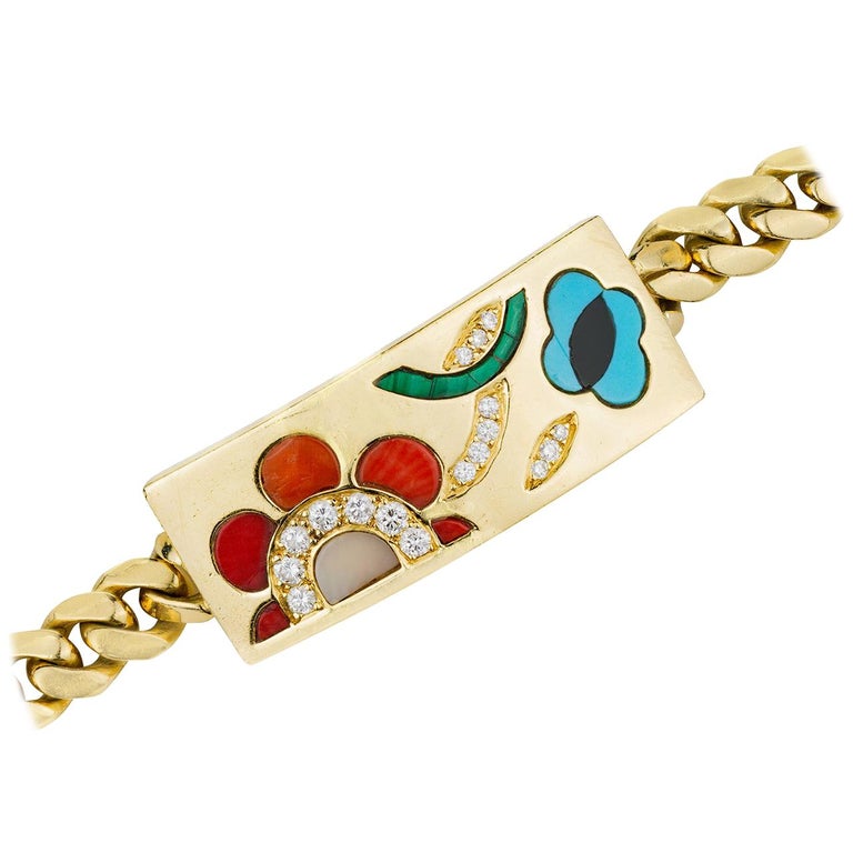 Gold and Inlaid Hardstone I. D. Bracelet at 1stDibs