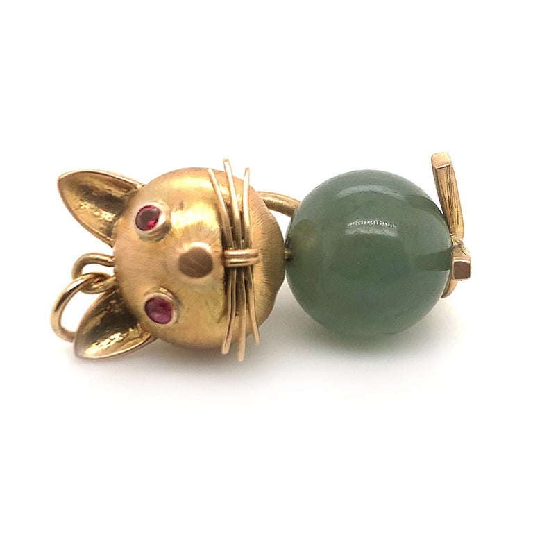 Gold and Jade Cat Charm For Sale at 1stDibs
