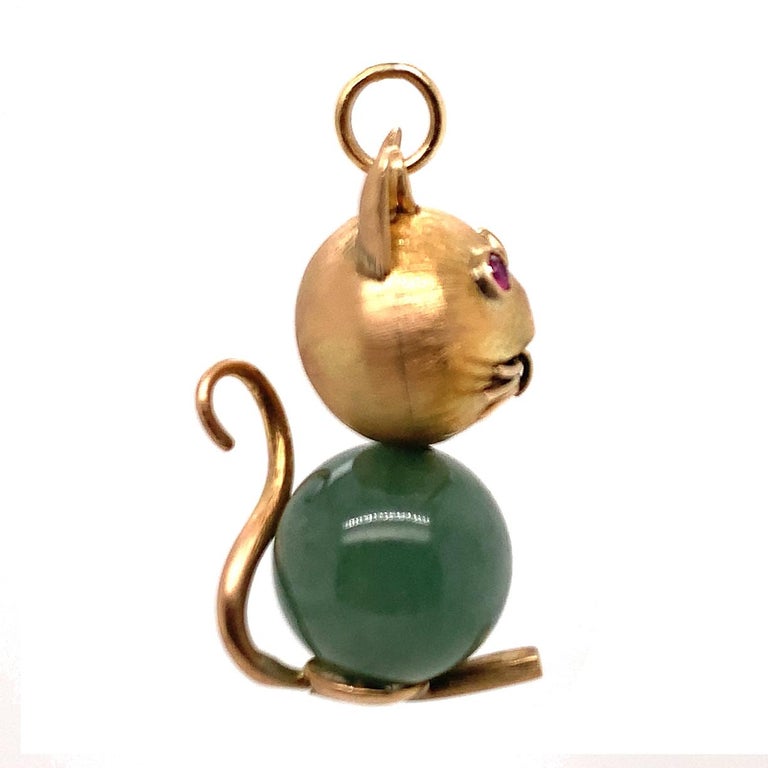 Gold and Jade Cat Charm For Sale at 1stDibs