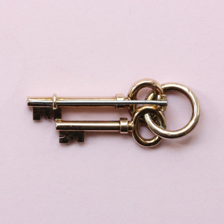 Gold and Pearl Key Brooch For Sale at 1stdibs