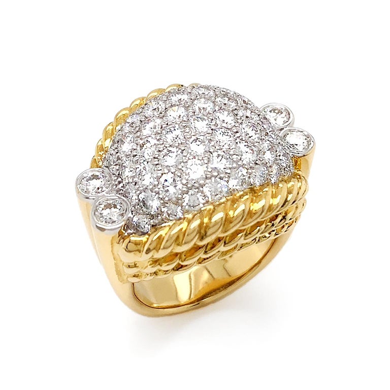 Gold and Platinum Diamond Rope Ring For Sale at 1stDibs