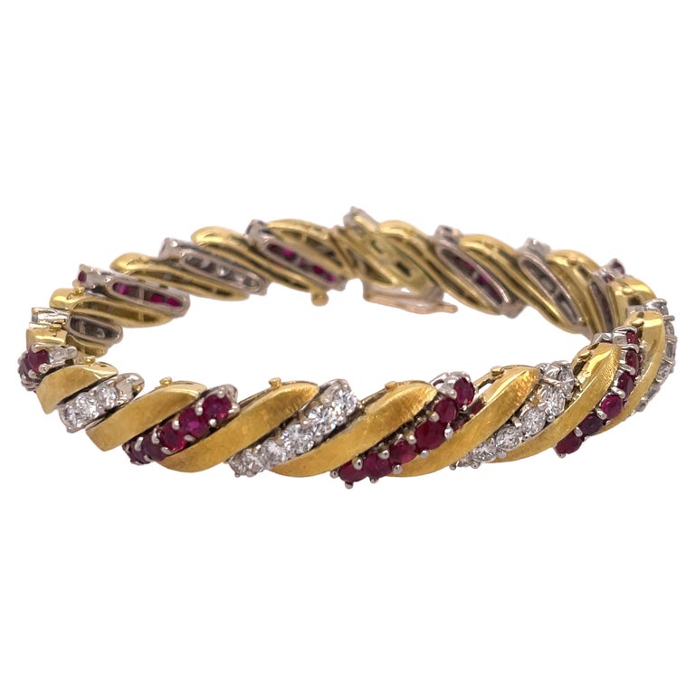 Gold and Platinum Ruby Diamond Bracelet For Sale at 1stDibs