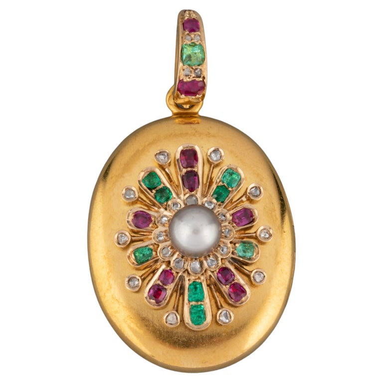 Gold and Precious Stones Antique Napoleon III Locket For Sale at 1stDibs