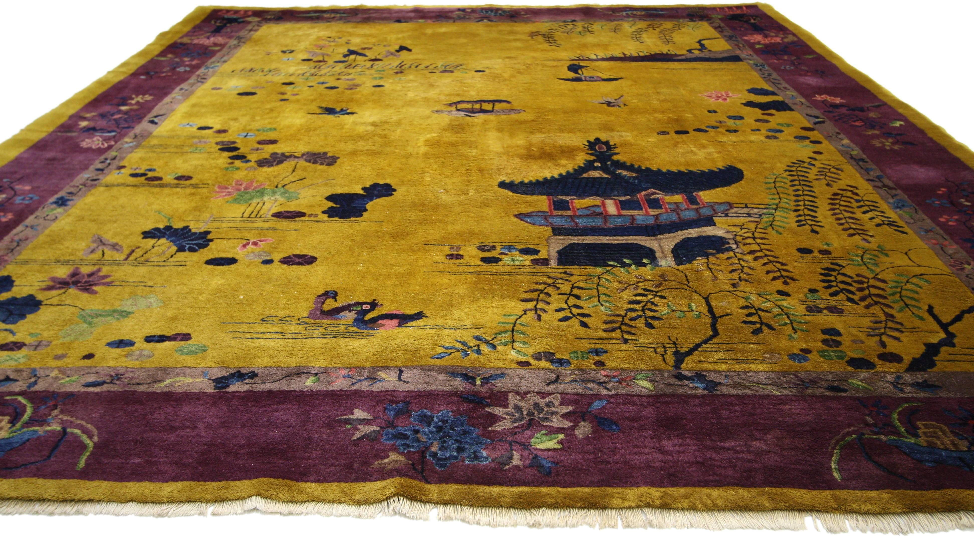 Gold and Purple Antique Chinese Art Deco Rug at 1stDibs