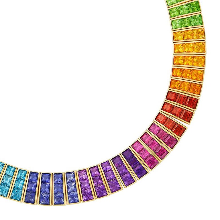 Gold and Rainbow Gem-Set and Diamond Necklace Earclips at 1stDibs ...